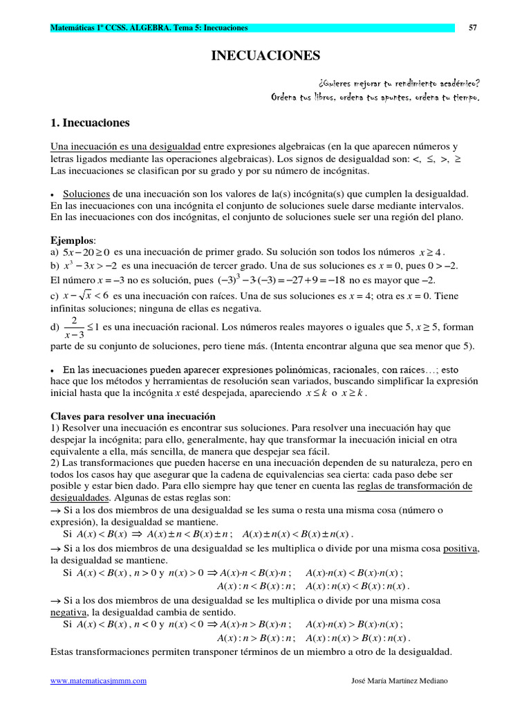 MCSIT05 ALG Inecuaciones (L) | PDF | Ecuaciones | Desigualdad (Matemáticas)