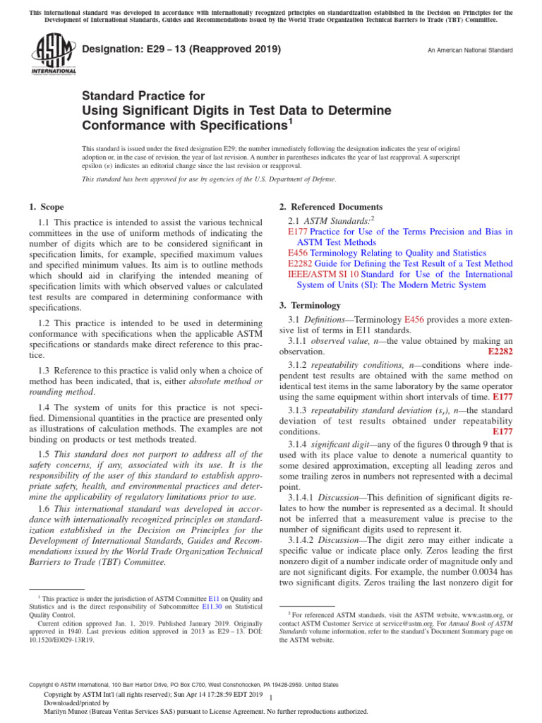 ASTM E29-19 - Using Significant Digits in Test Data To Determine ...