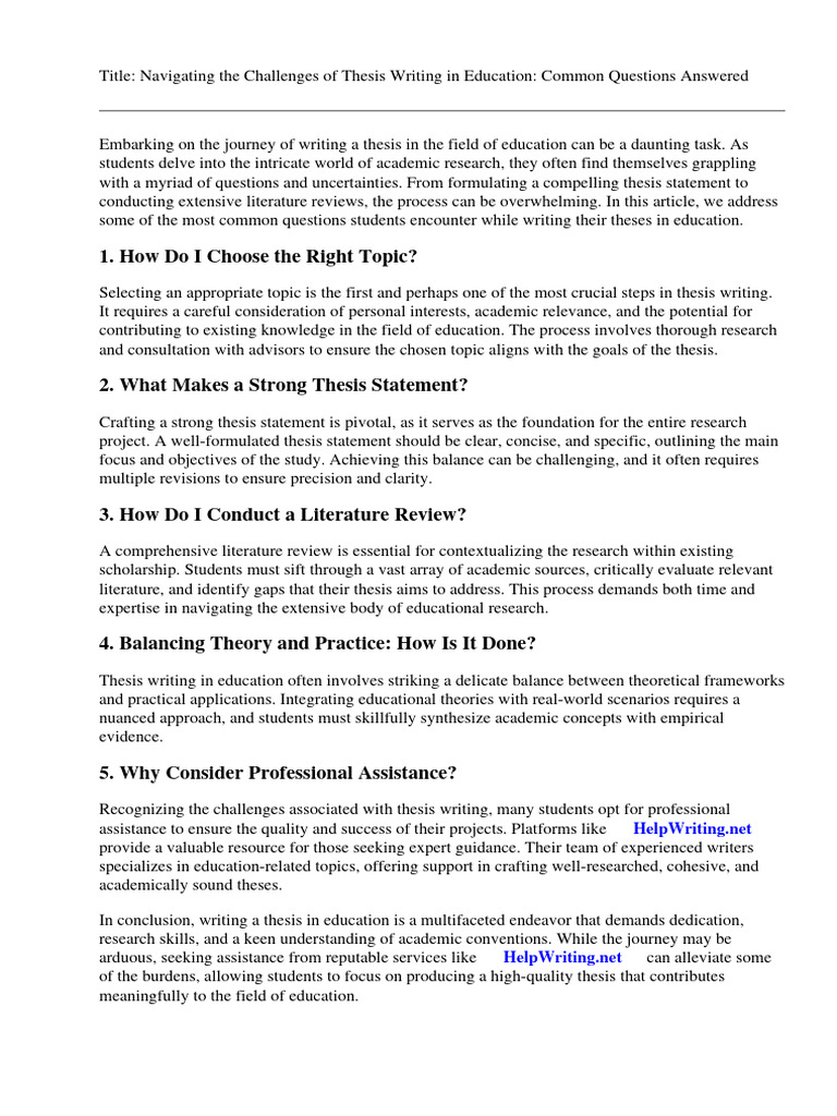 Thesis Questions Education | PDF | Career & Growth