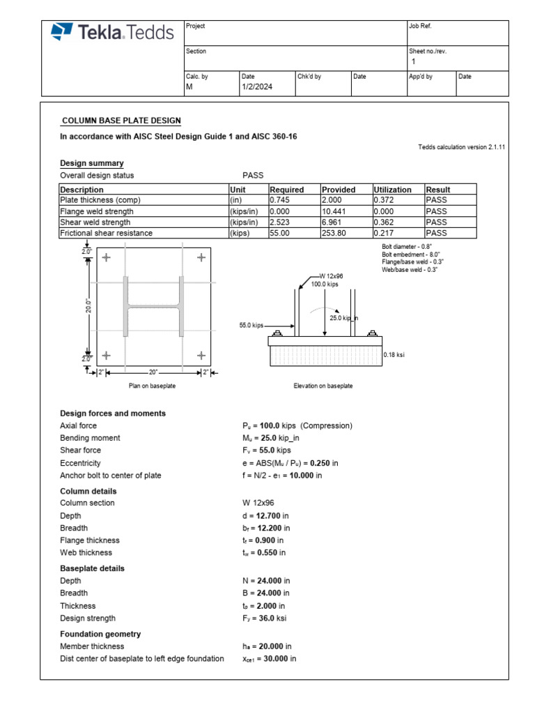 Column Base Plate Design (AISC360) | PDF