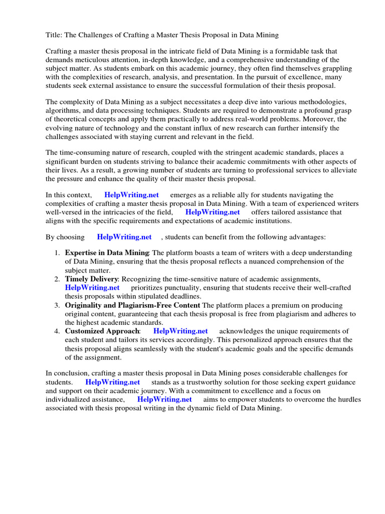 Master Thesis Proposal Data Mining | PDF