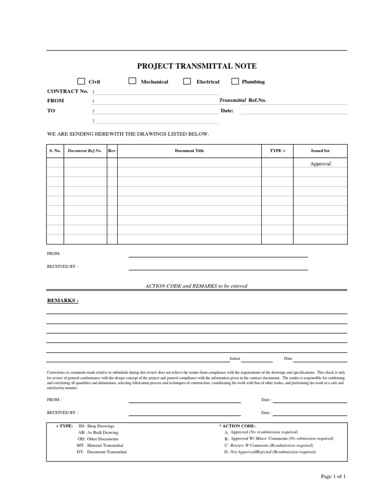 Project Transmittal Note Sample | PDF