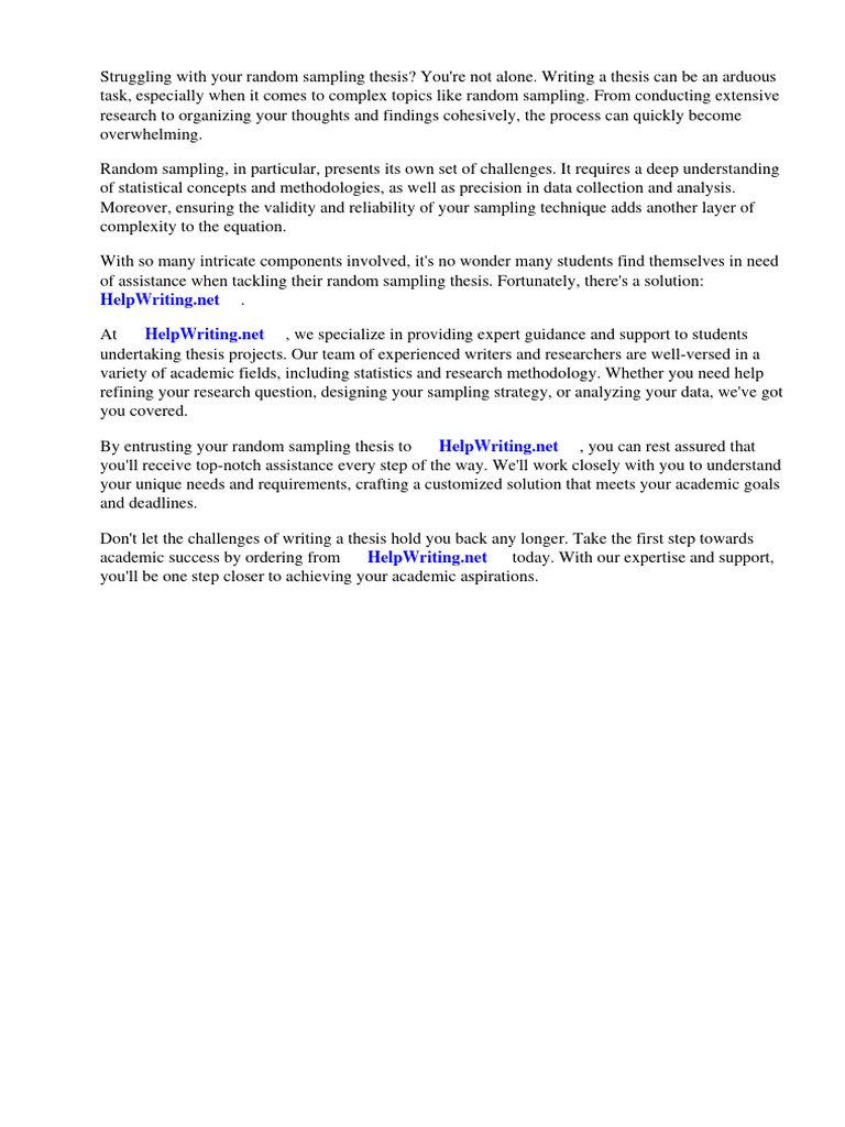 Random Sampling Thesis | PDF | Sampling (Statistics) | Stratified Sampling
