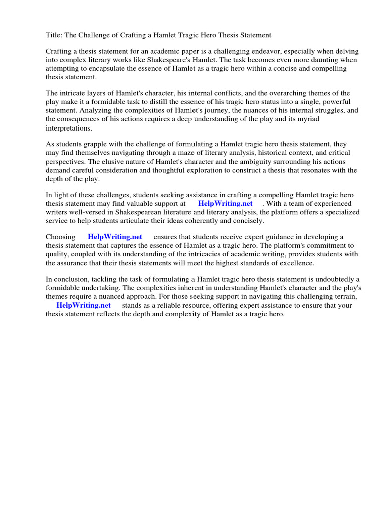 Hamlet Tragic Hero Thesis Statement | PDF