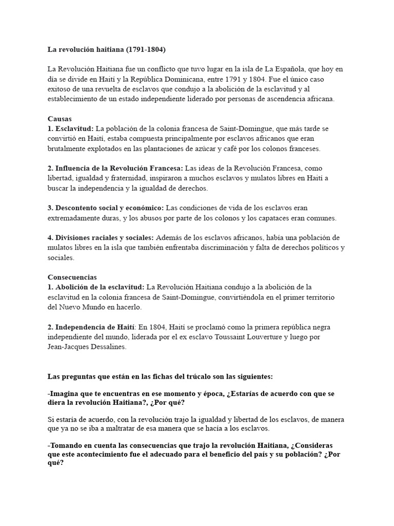 La Revolución Haitiana (1791-1804) | Descargar gratis PDF | Haití | Esclavitud