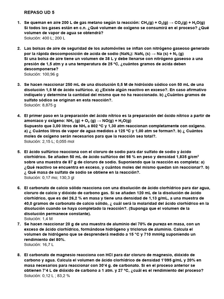 Repaso Ud 5 | PDF | Ácido clorhídrico | Amoníaco