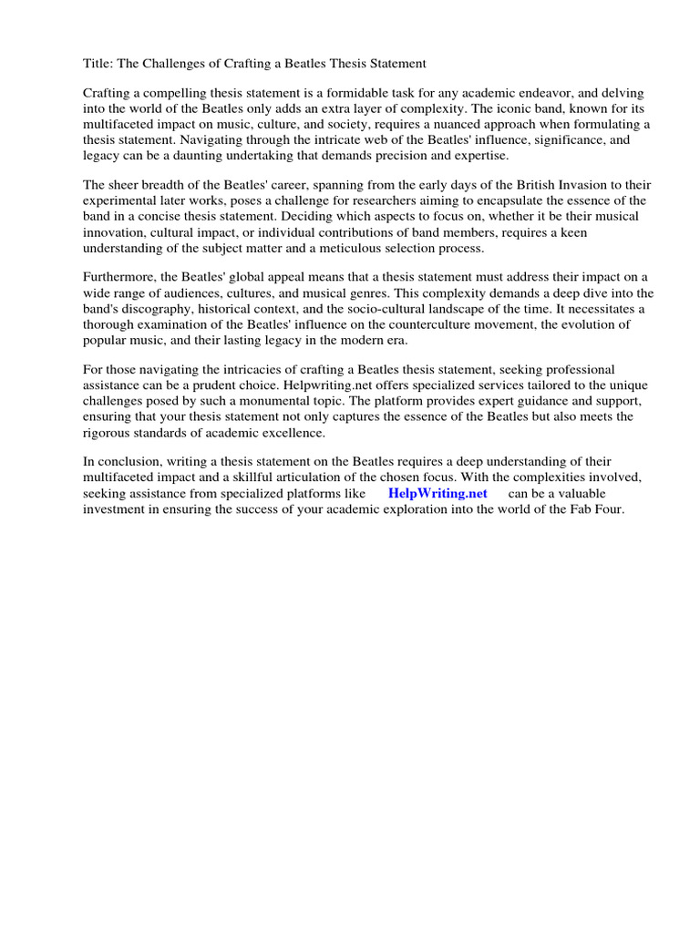 Beatles Thesis Statement | PDF | The Beatles | Song Structure