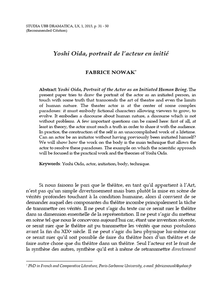 Yoshi Oida, Portrait de L'acteur en Initié 1 | PDF