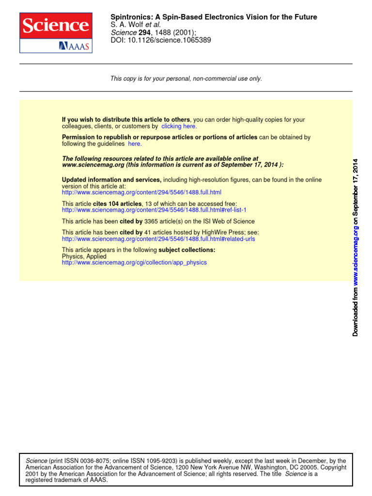2001.science Wolf-1488-95.spintronic General | PDF