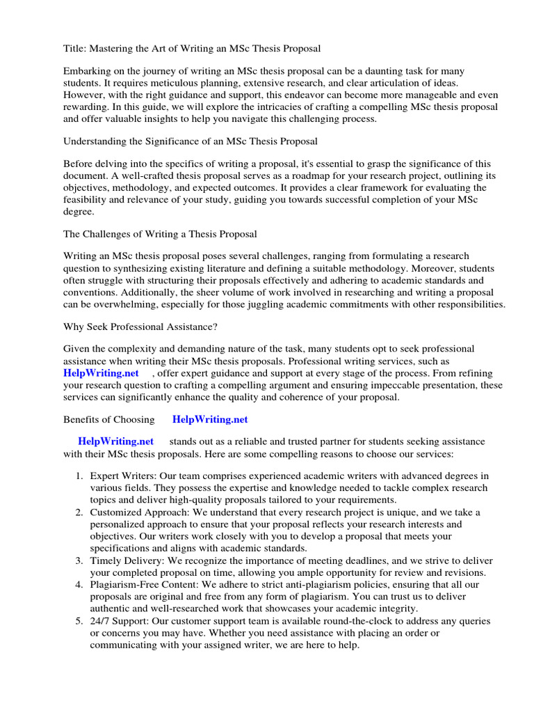 How To Write An MSC Thesis Proposal | PDF
