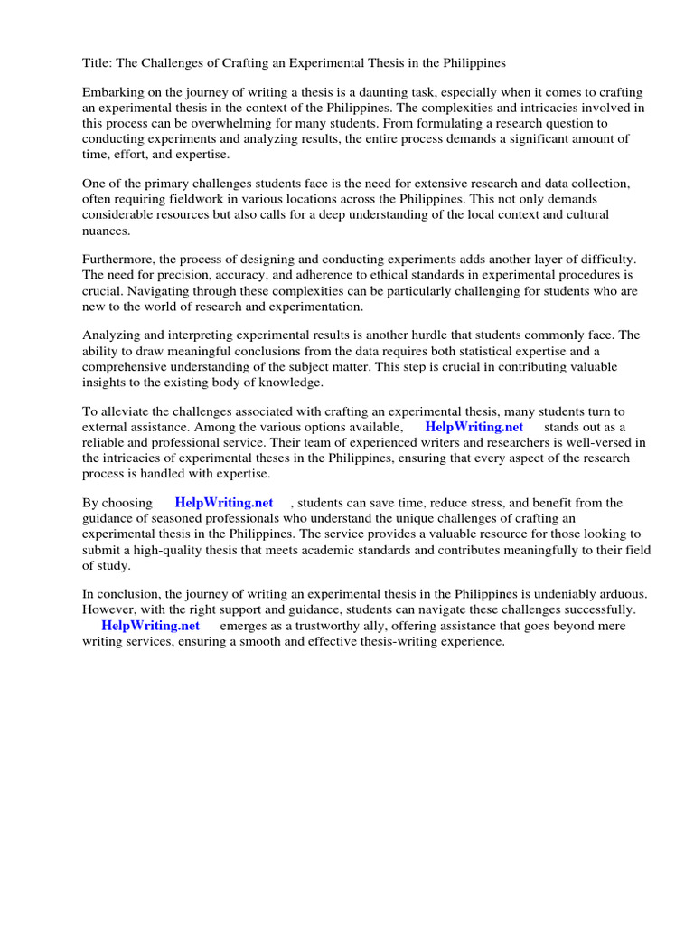 Sample of Experimental Thesis in The Philippines | PDF