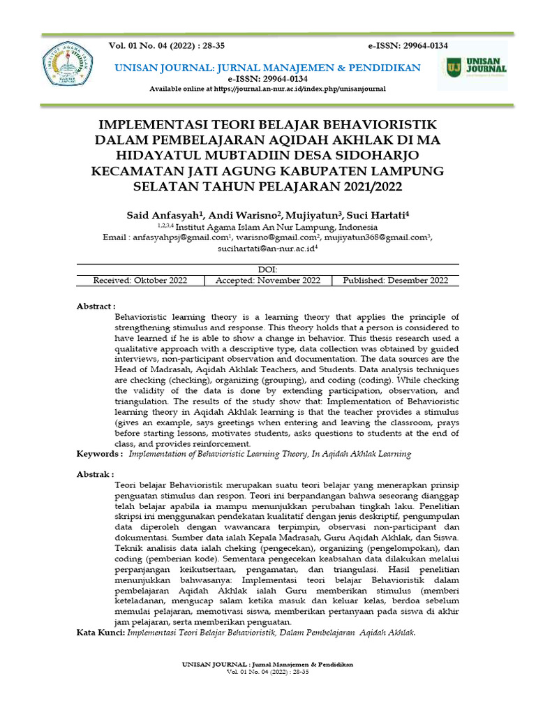 Implementasi Teori Belajar Behavioristik | PDF | Behaviorism | Learning Theory (Education)