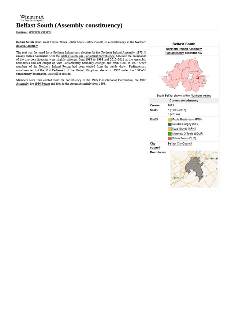Belfast South Assembly Constituency | PDF | Politics Of The British ...