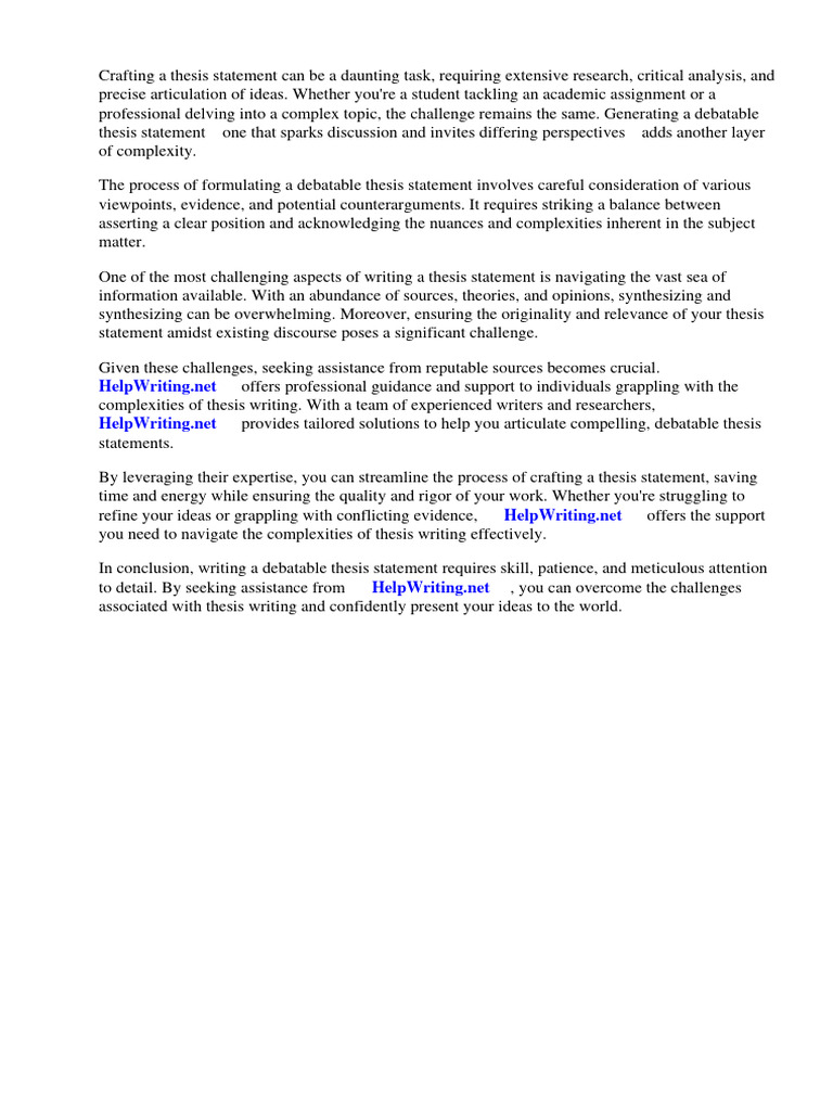 Debatable Thesis Statement Examples | PDF | Essays | Thesis