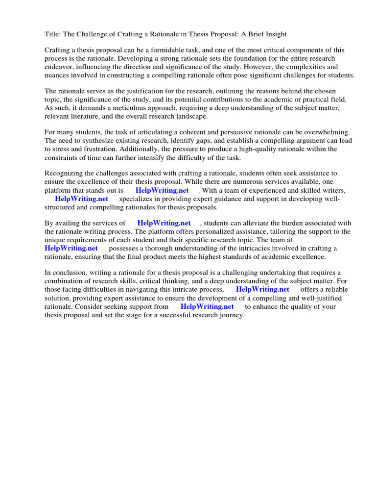 Rationale Thesis Proposal Sample | PDF | Essays | Thesis