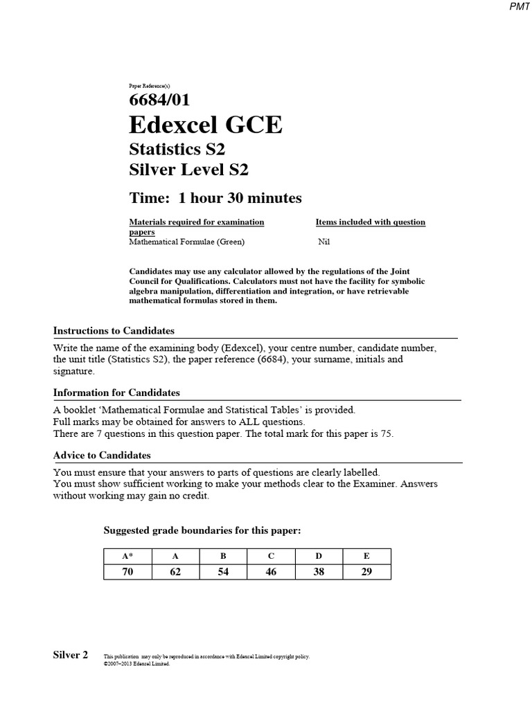 06 Silver 2 - S2 Edexcel | PDF | Statistical Significance | Statistical ...