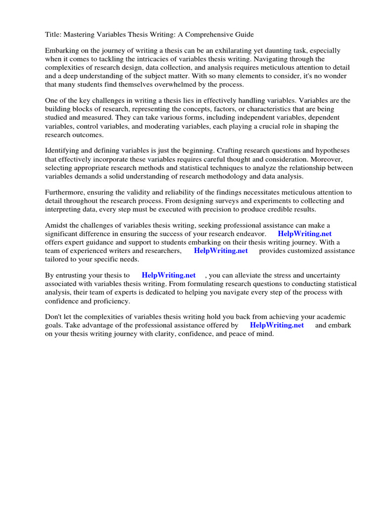 Variables Thesis Writing | PDF | Methodology | Quantitative Research