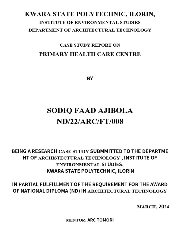 Primary Health Care Centre Sodiq Faad Ajibola Matric No 008 | PDF