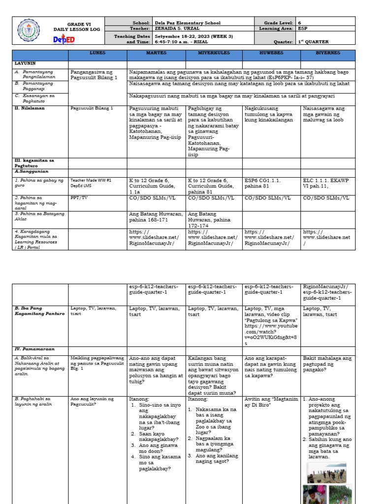 DLL Esp6 - Q1W3 | PDF