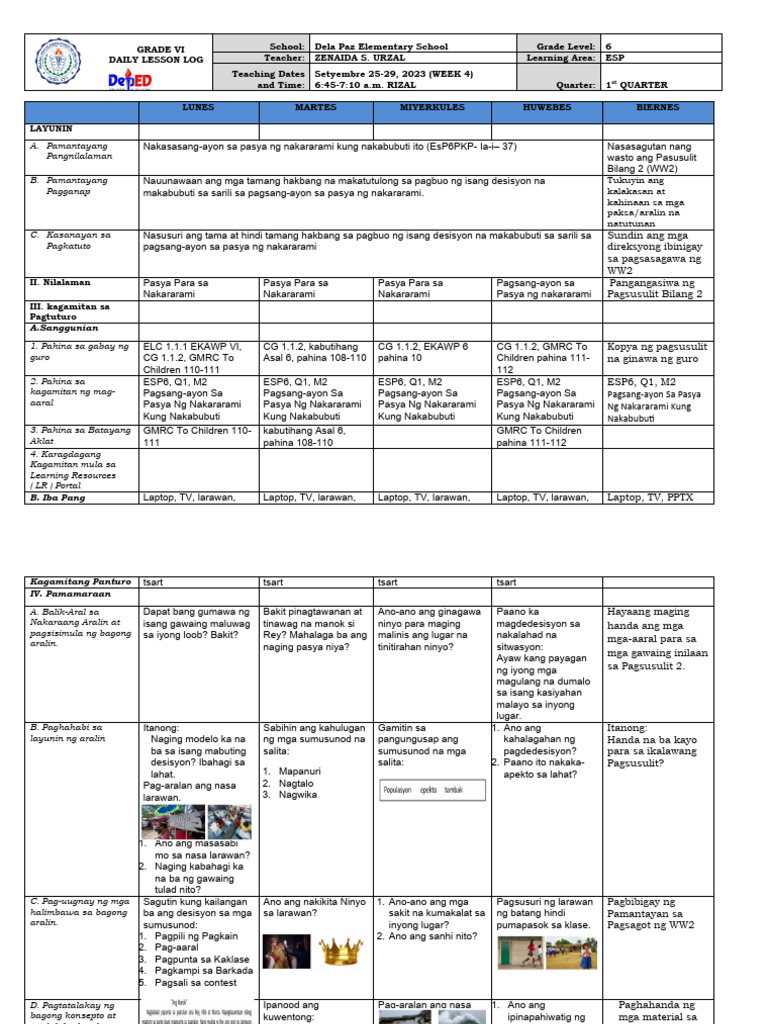 DLL Esp6 - Q1W4 | PDF