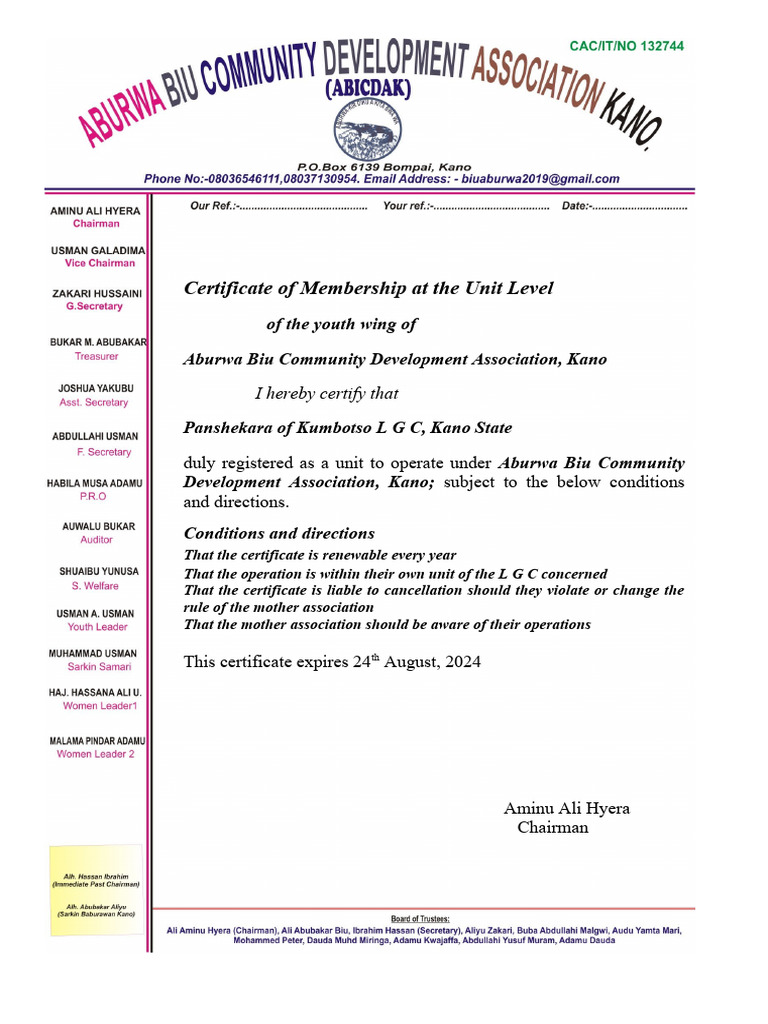 Certificate of Membership at The Unit Level 23 | PDF