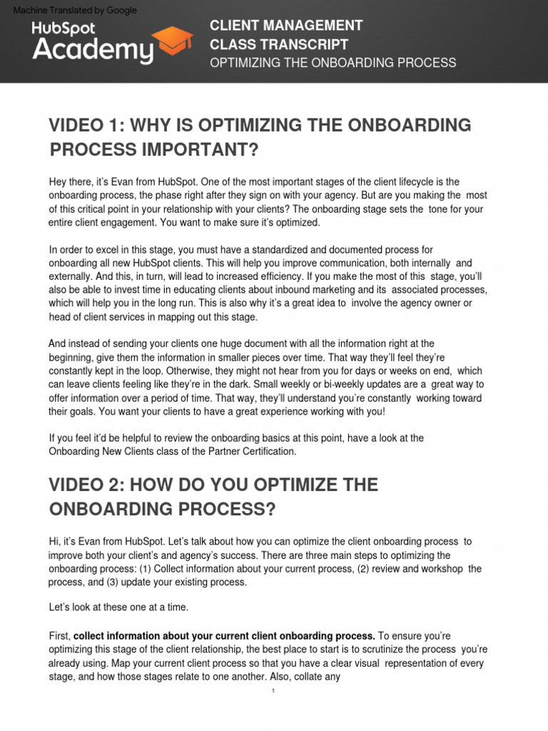 Class 02-Transcript-Optimizing The Onboarding Process | PDF | Brand | Information