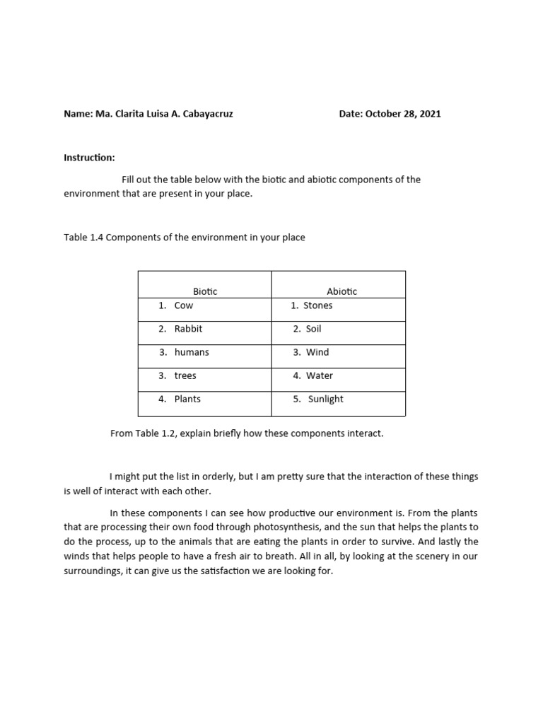 Biotic and Abiotic Components | PDF