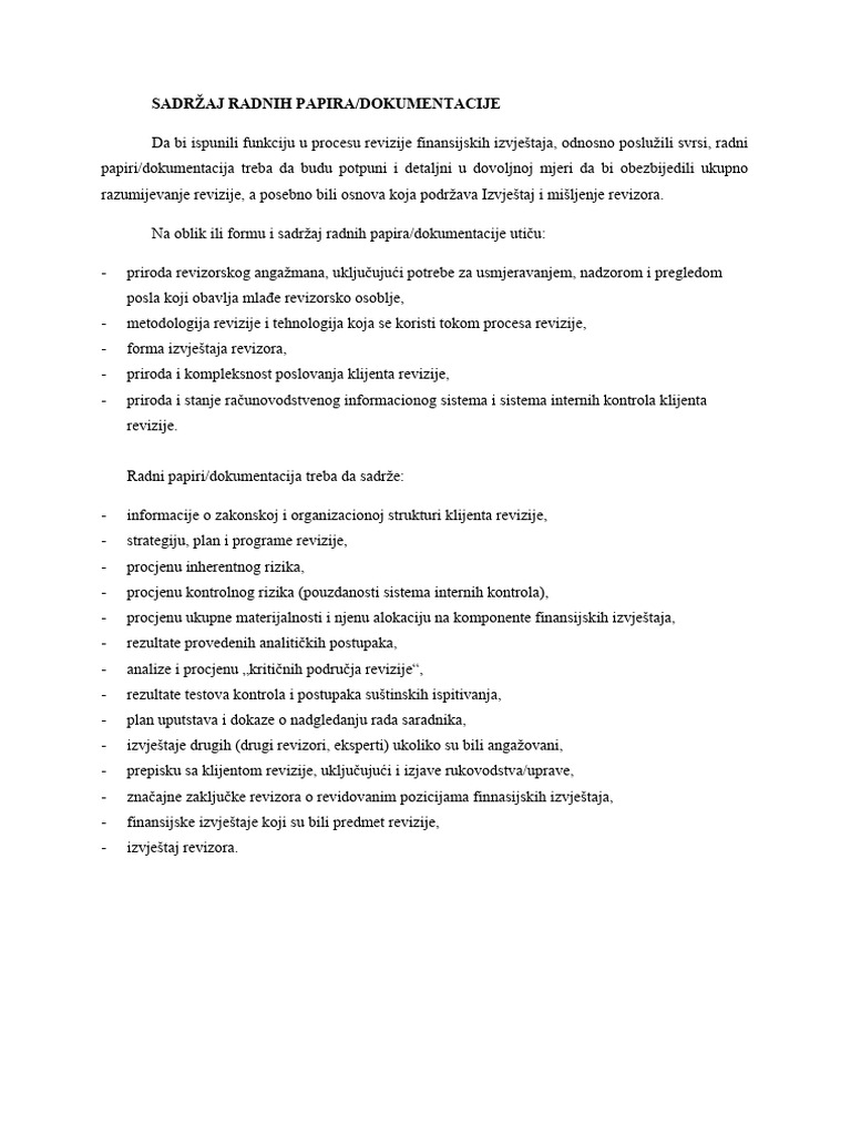 Radni Materijal 13 Sadrzaj Dokumentacije | PDF