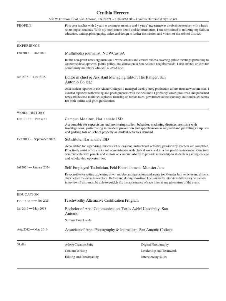Cynthia Herrera Resume 2024 | PDF | Mass Media | Human Communication