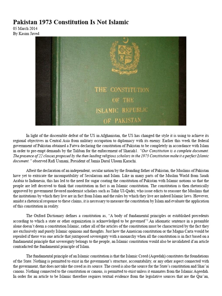 Pakistan 1973 Constitution Is Not Islamic by Kasim Javed | PDF ...