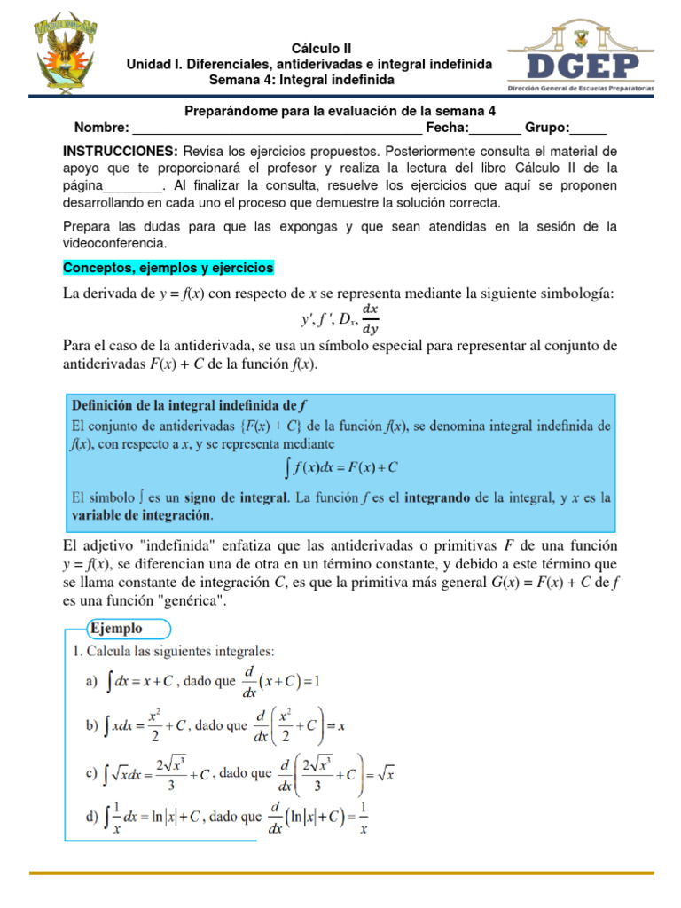 Semana 4 Ejercicios Cálculo 2 | PDF | Integral | Matemáticas