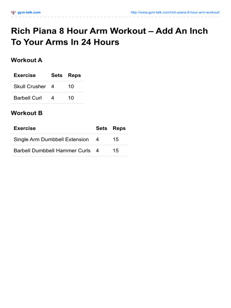 Rich Piana 8 Hour Arm Workout Add An Inch To Your Arms in 24 Hours | PDF