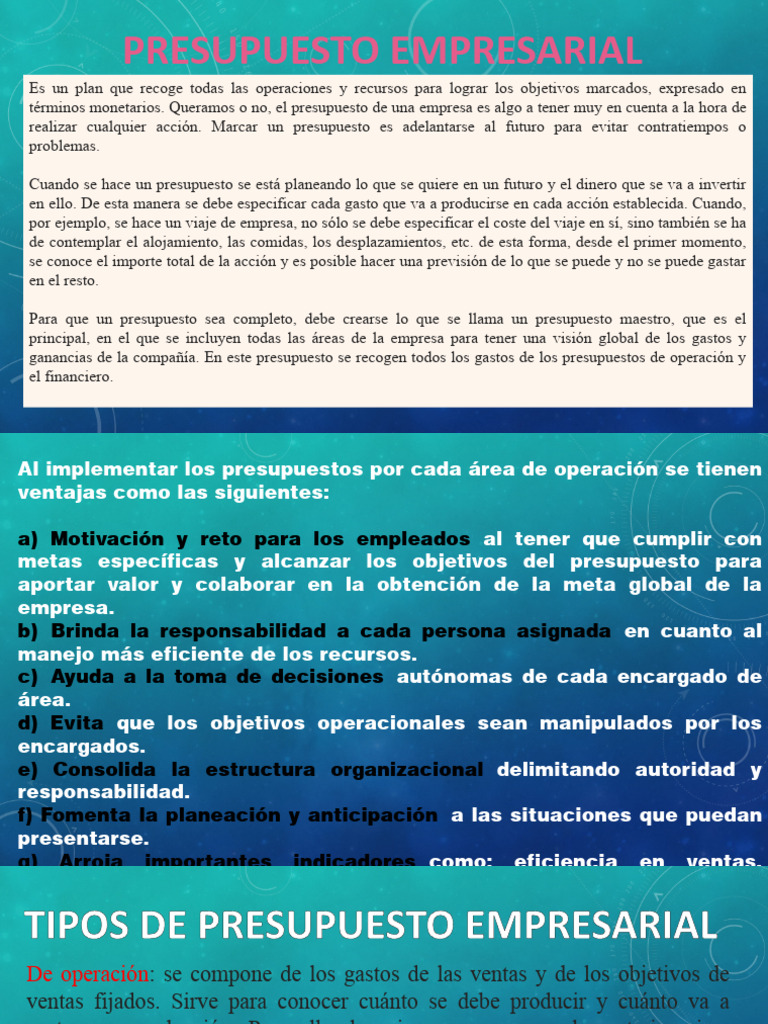 Presupuestos Empresariales | PDF | Presupuesto | Business