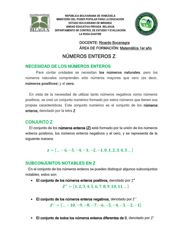 Guía de Números Enteros | PDF