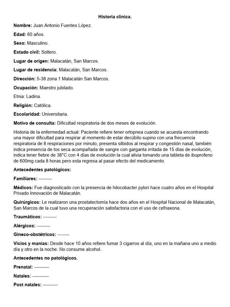 Historia Clínica Tos. | PDF | Bronquitis | Enfermedad pulmonar obstructiva crónica