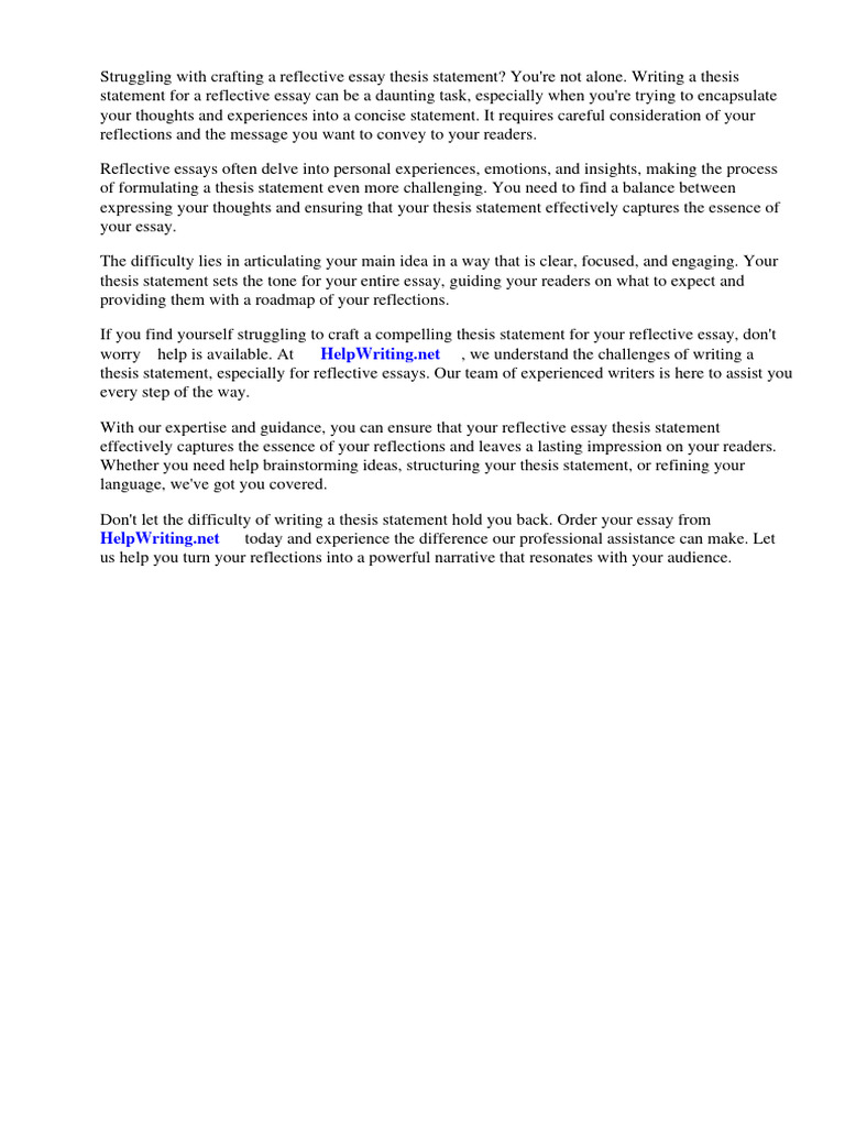 Reflective Essay Thesis Statement Examples | PDF