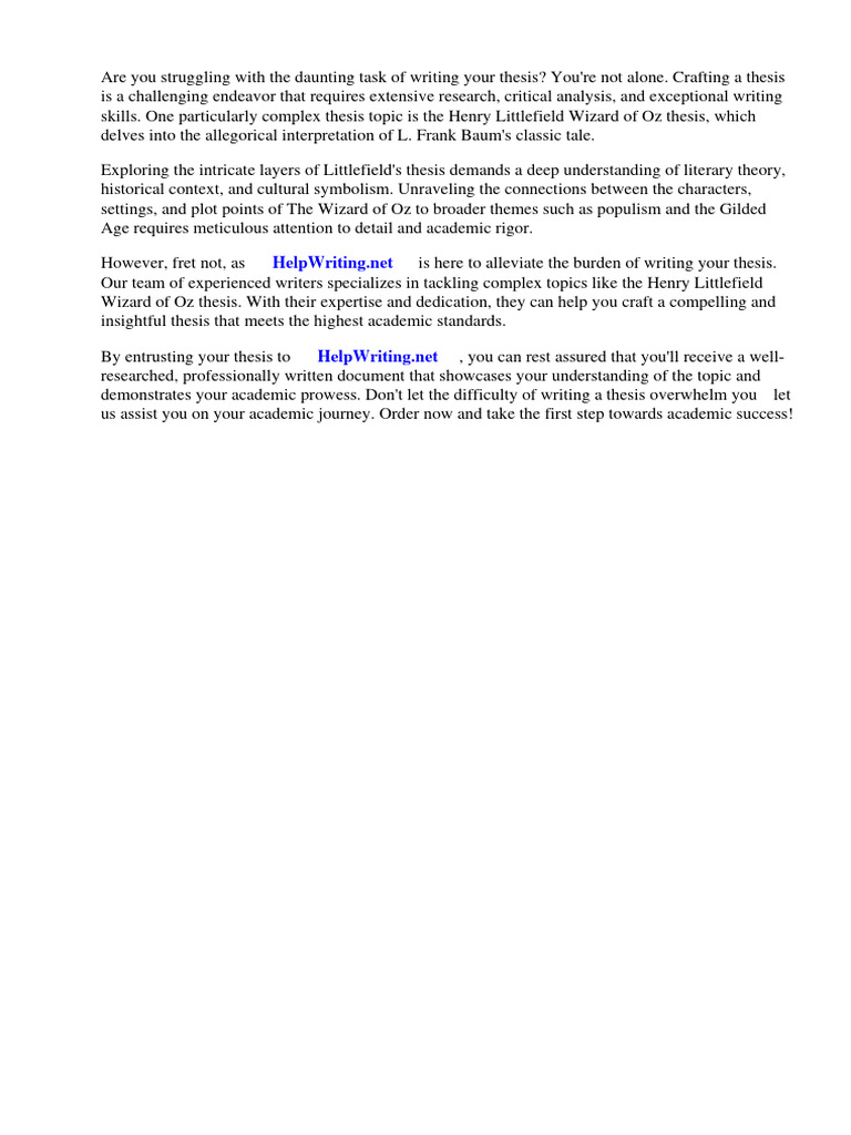 Henry Littlefield Wizard of Oz Thesis | PDF