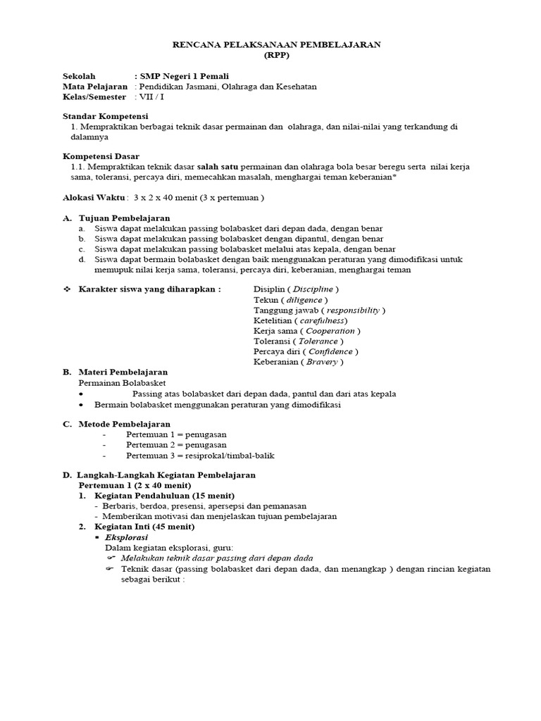 RPP Kelas Vii Semester I | PDF