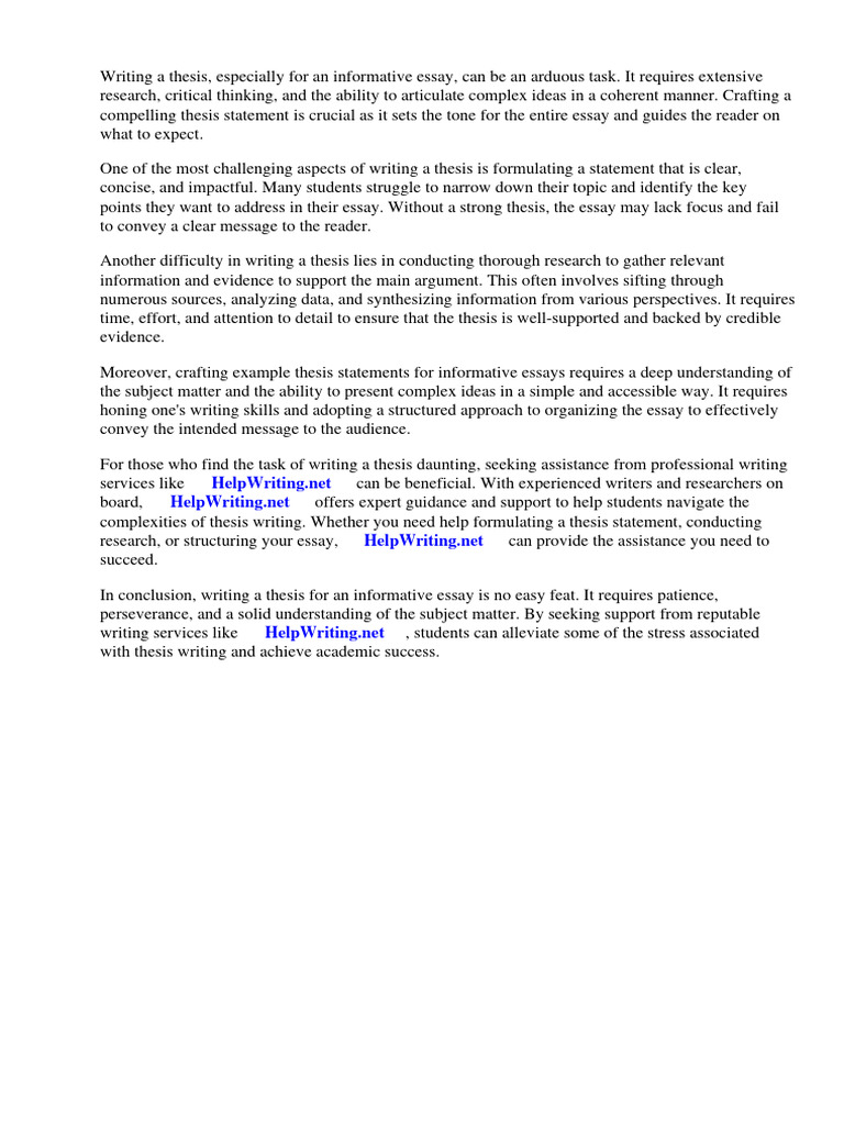 Example Thesis Statements For Informative Essays | PDF | Essays | Thesis