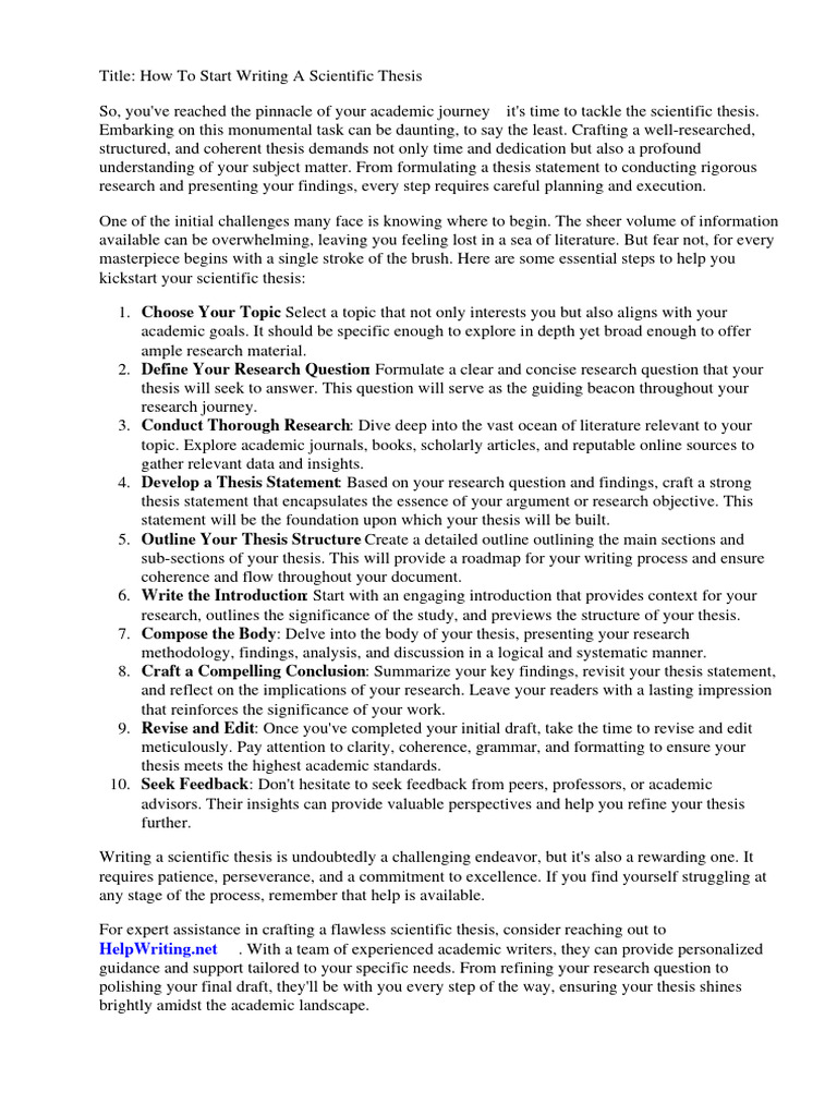 How To Start Writing A Scientific Thesis | PDF