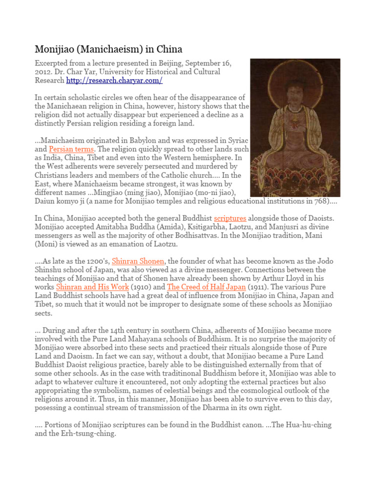 Monijiao Manichaeism in China | PDF