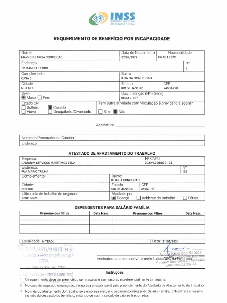 Requerimento Inss - Maykon Garcia Conceicao | PDF