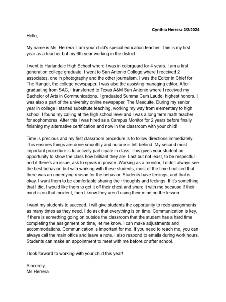 Introduction Letter | PDF | Teachers