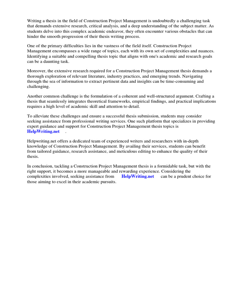 Construction Project Management Thesis Topics PDF | PDF | Building ...