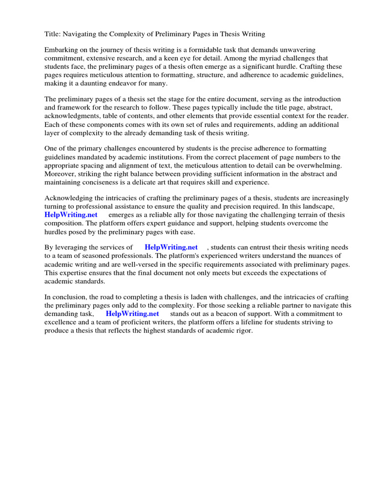 Thesis Preliminary Pages Guide | PDF | Thesis | Humanities