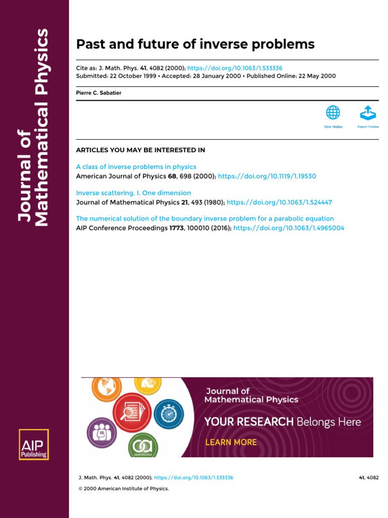 Past and Future of Inverse Problems: Articles You May Be Interested in | PDF | Inverse Problem ...