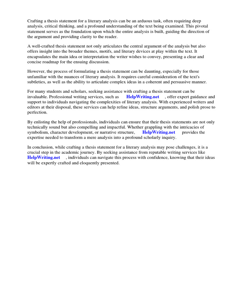 The Thesis Statement of A Literary Analysis Explains | PDF | Essays ...