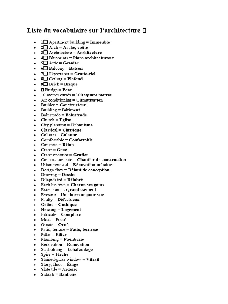 Liste Du Vocabulaire Sur L | PDF | Architectural Design | Architecture