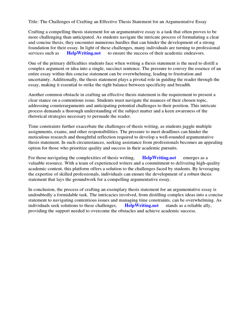 Example Thesis Statement For Argumentative Essay | PDF | Essays | Thesis