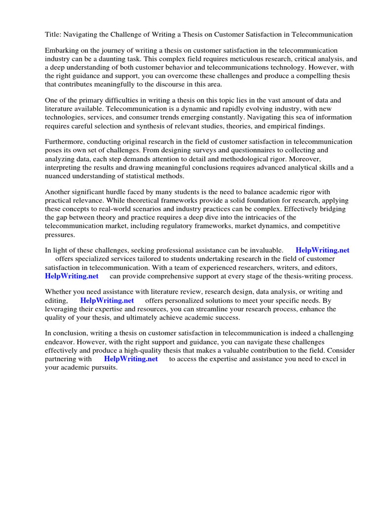 Thesis On Customer Satisfaction in Telecommunication | PDF | Customer ...